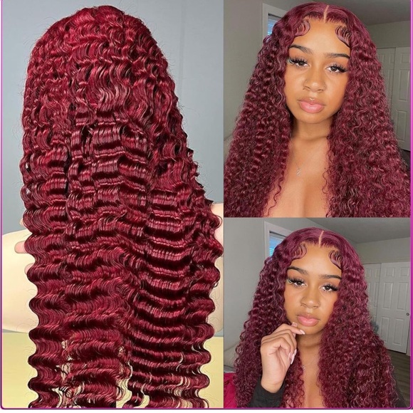 Hair | Very Deep Burgundy Deep Wave Lace Front Wigs Human Hair 99j 13x4 ...